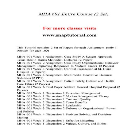 MHA 601 Effective Communication - snaptutorial.com