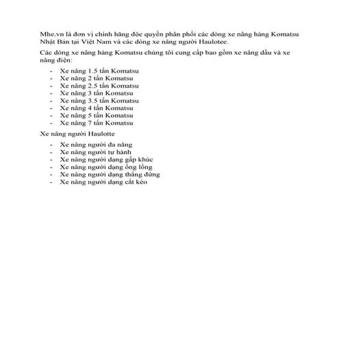 Mhe - Đơn vị Phân Phối và cho thuê xe nâng người - Xe nâng hàng | PDF