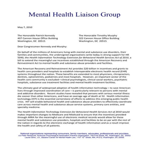 Mhlg letter supporting hr 4050 | PDF
