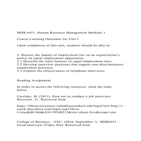 MHR 6451, Human Resource Management Methods 1 Course .docx