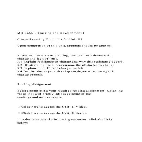 MHR 6551, Training and Development 1 Course Learning .docx
