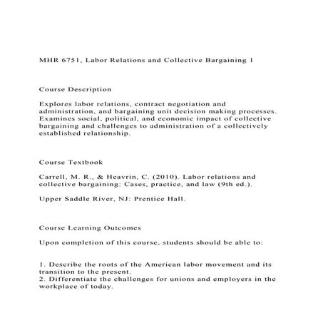 MHR 6751, Labor Relations and Collective Bargaining 1 .docx