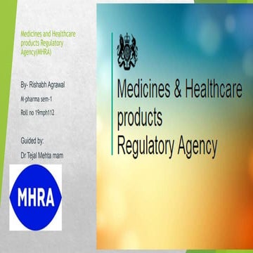 Medicines and Healthcare products Regulatory Agency(MHRA) | PPTX