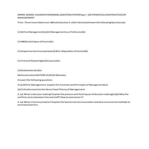 Mhrm degree examinationmodel question paper paper | DOCX