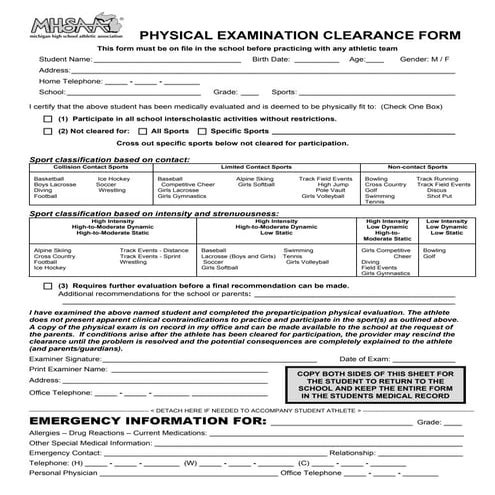 Mhsaa physical form 2013 | PDF