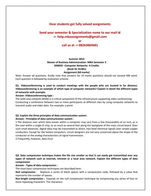 Mi0035 computer networks | DOCX | Computer Networking | Computing