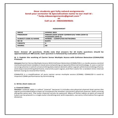 Mi0035 computer networks | DOCX | Computer Networking | Computing