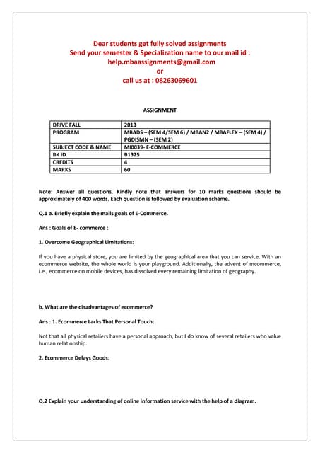 E-Commerce MCQ Questions and Answers for Competitive Exams | PDF