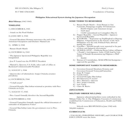 Philippine Educational System During the Japanese Occupation | PPT