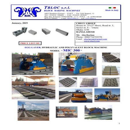 EGG-LAYER, HYDRAULIC AND POLYVALENT BLOCK MACHINE MODEL “ MIC 300 ” | PDF