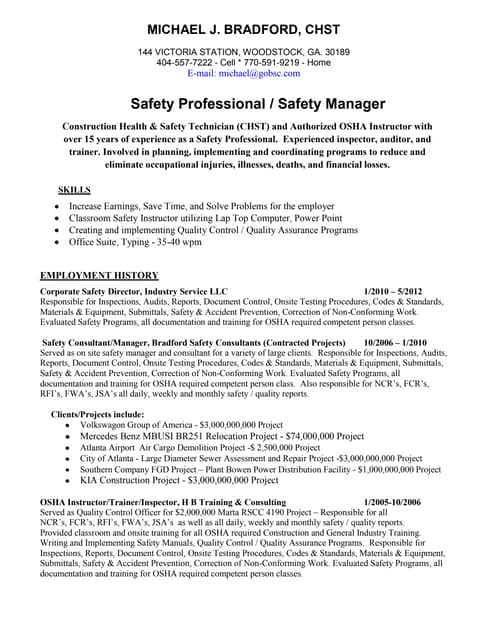 Resume (Health and Safety) | DOCX