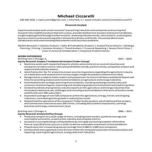 Michael Ciccarelli resume | DOCX | Financial Industry | Industries
