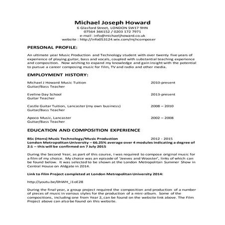 Michael Howard CV July 2015 | DOCX