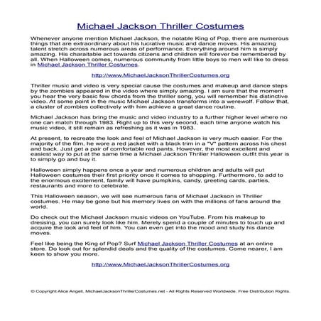 Michael Jackson Costumes - Thriller,Moonwalker,Bad | PDF