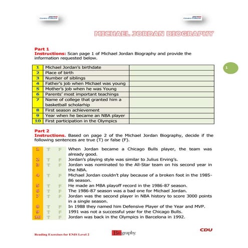 Michael Jordan Biography Worsheet | PDF