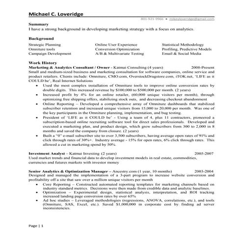 Michael Loveridge Resume | PDF
