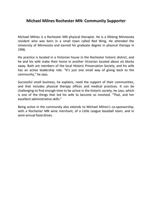Michael Milnes Rochester Mn presentations