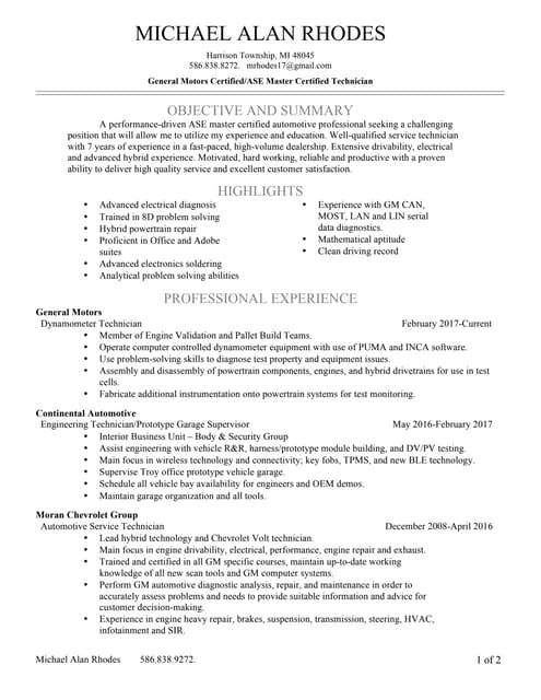 Xavier Tisdell Resume | DOCX | Auto Repair | Automotive