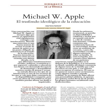 Torres Santomé, Jurjo (1998). "Michael W. Apple: El trasfondo ...