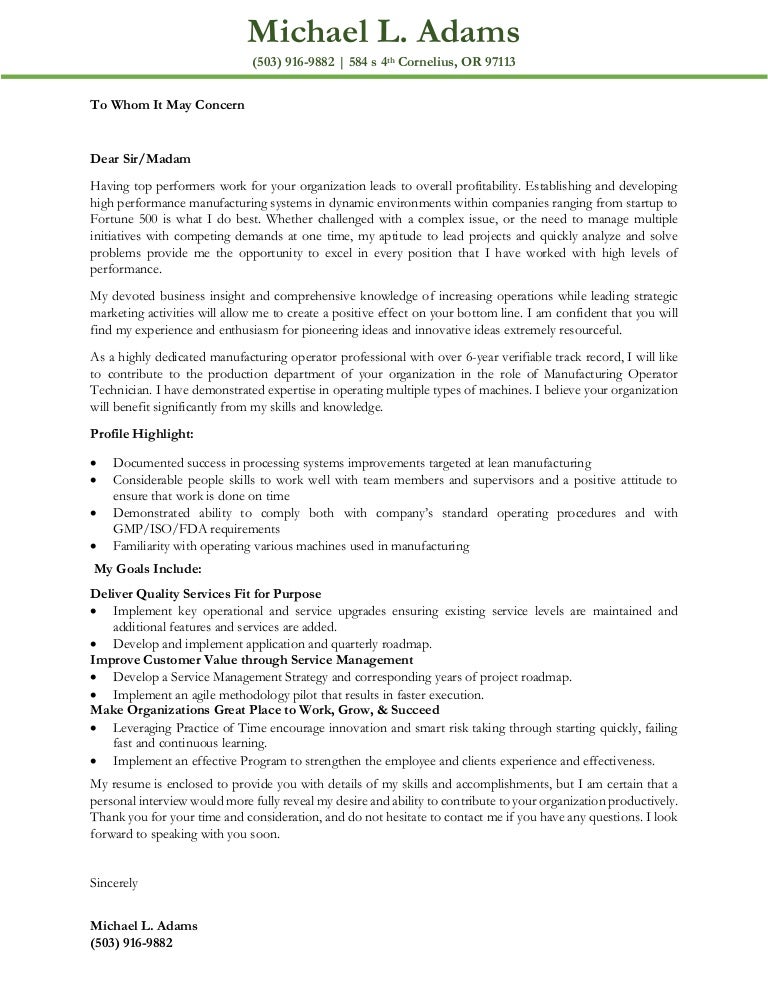 Manufacturing Cover Letter manufacturing-cover-letter