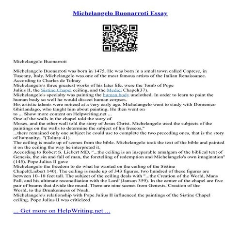 Michelangelo Buonarroti Essay | PDF