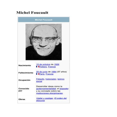 Biografía personal de Michel Foucault. Filósofo, escritor. | PPTX