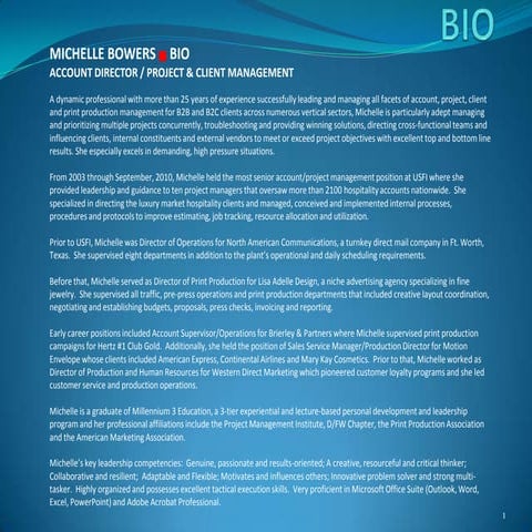 Michelle Bowers Bio Resume 2010 | PPT