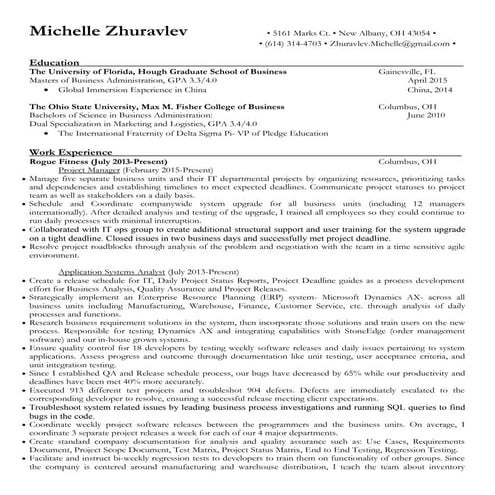 Michelle zhuravlev's resume | DOC
