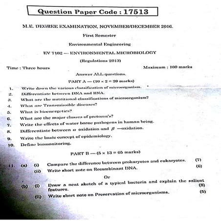 EV5102- Environmental Microbiology-previous year question paper | PDF