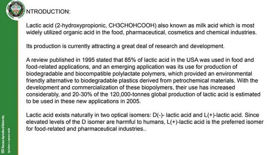 Production of lactic acid | PPTX | Chemistry | Science