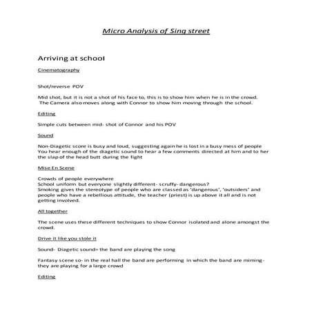 Micro analysis of sing street | DOCX