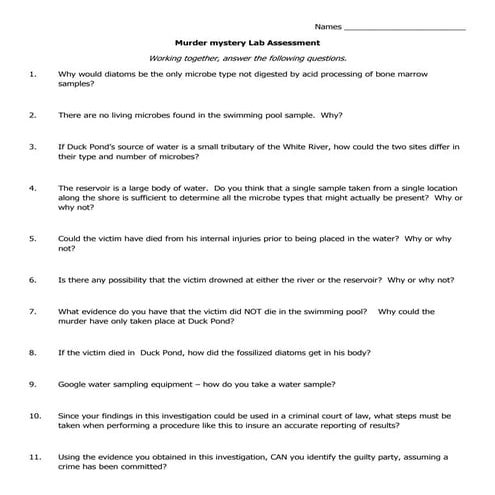 Microbe murder mystery lab assessment1 1 | PDF