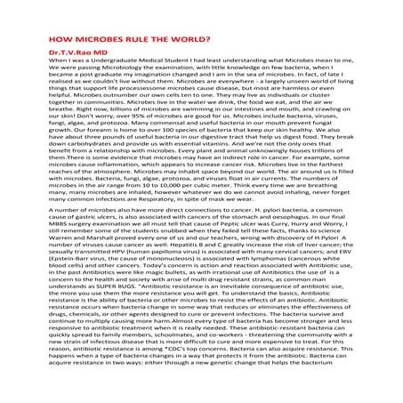 HOW MICROBES RULE THE WORLD? | DOCX | Infectious Diseases | Diseases ...