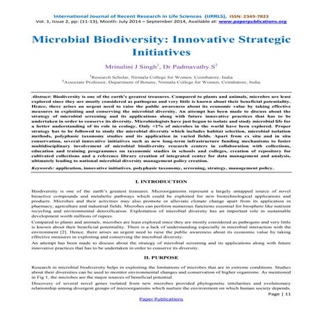 MICROBIAL BIODIVERSITY: INNOVATIVE STRATEGIC INITIATIVES | PDF