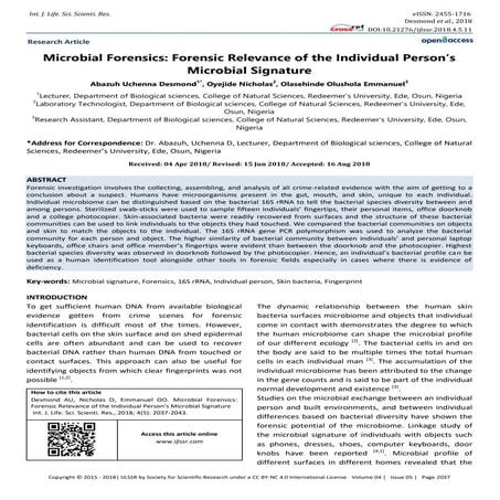 Microbial Forensics: Forensic Relevance of the Individual Person’s ...
