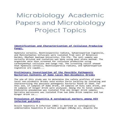 Microbiology academic papers and microbiology project topics | PDF ...