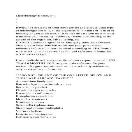 Microbiology Homework!...Review the contents of your news ar.docx