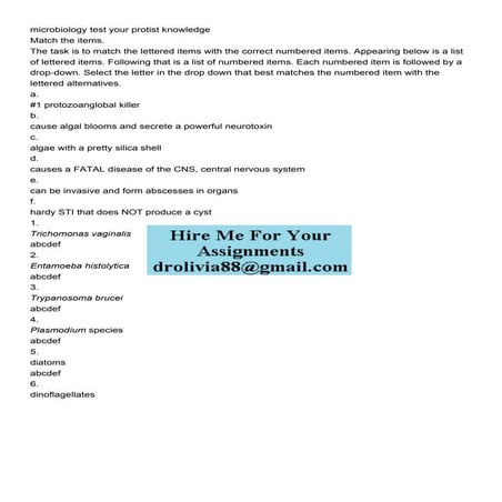 microbiology test your protist knowledge Match the items Th.pdf