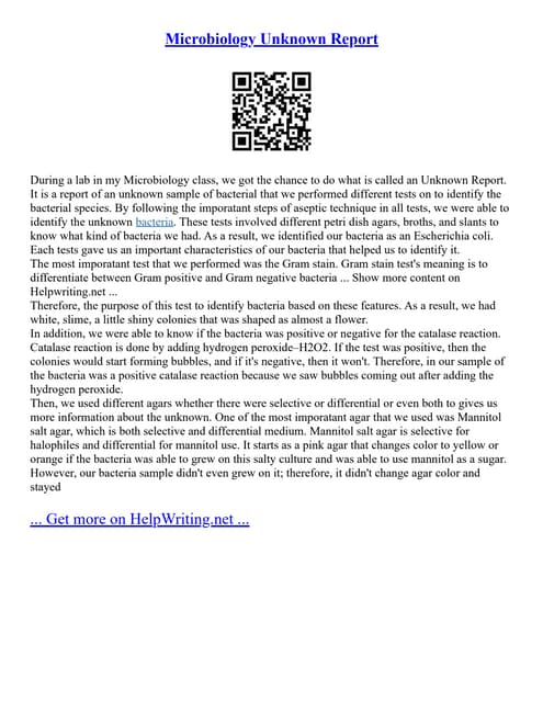 Identifying Unknown Bacteria Lab | DOCX | Chemistry | Science