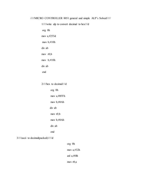 Microcontroller (8051) general and simple alp n cprograms | DOCX ... Microcontroller (8051) general and simple alp n cprograms | DOCX ...