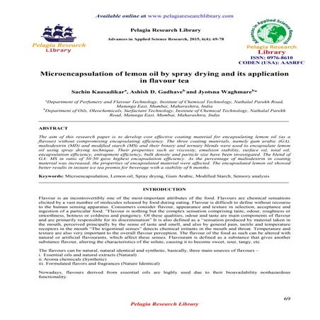 Microencapsulation of lemon oil by spray Drying and Application in ...