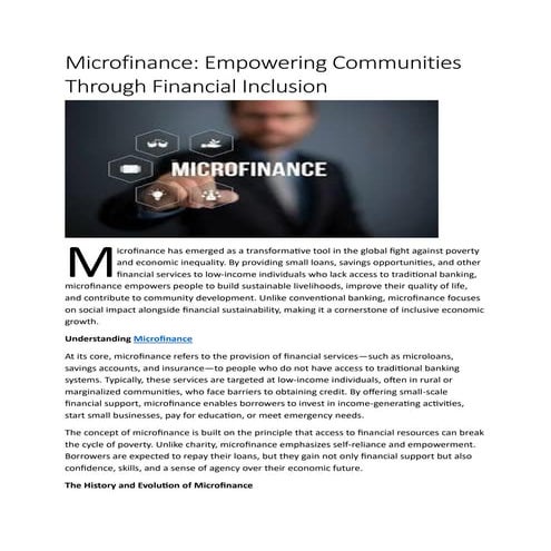 Microfinance: Empowering Communities Through Financial Inclusion | PDF