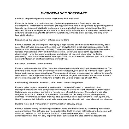 MICROFINANCE SOFTWARE FOR FINANCE COMPANY | DOCX | Financial Industry ...