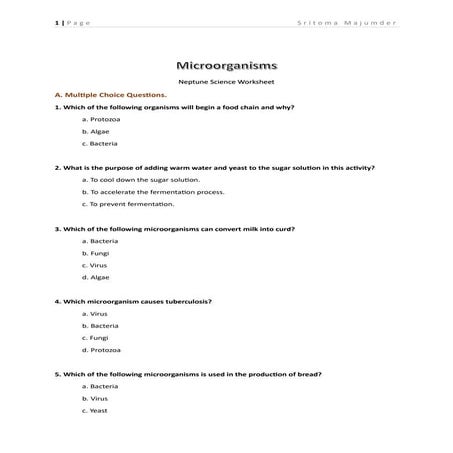 CBSE - Grade 8 - Biology - Microorganisms - Neptune Science - Exercise ...