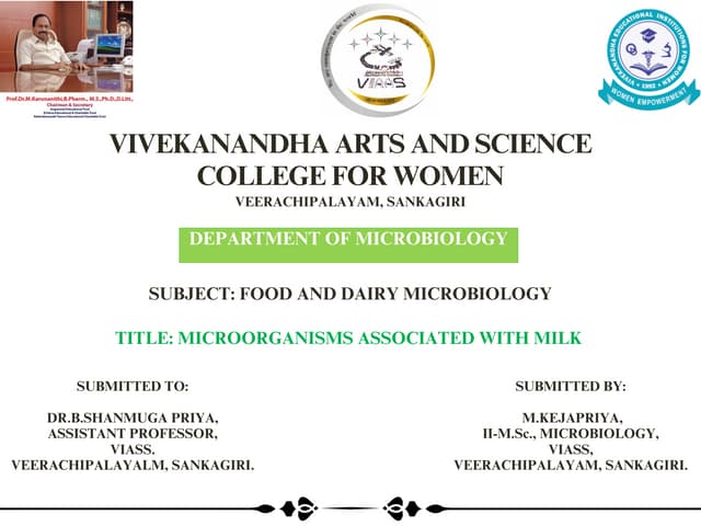 Study of Microorganism in Milk(Dairy microbiology) | PPTX