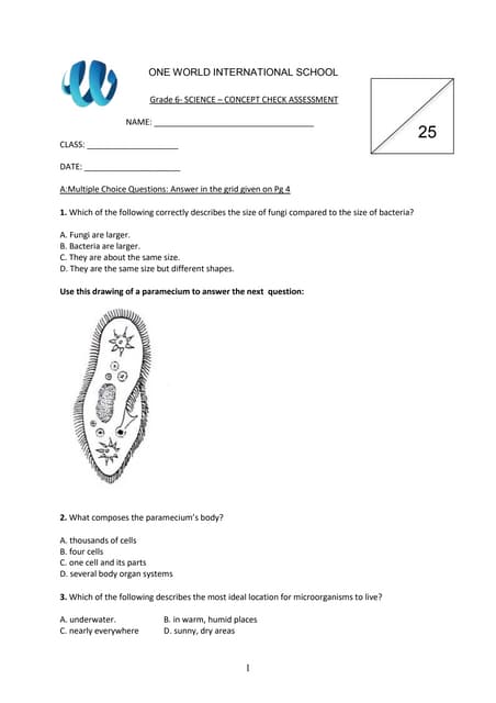 sample test questionnaire in Biological Science | DOCX