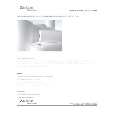 Filter fabrics Micro Polypropylene Needle Felt From Zukun Filtration | PDF