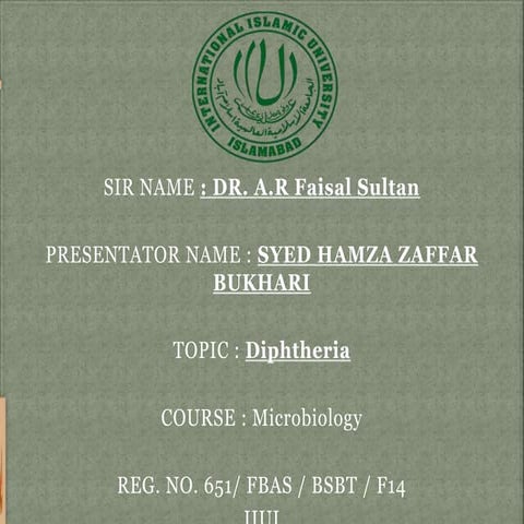 Diphtheria SlideShare by Syed Hamza Zaffar Bukhari | PPT