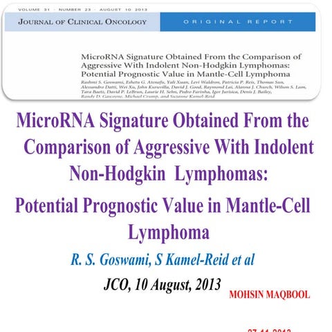 Micro rna signature with indolent non hodgkin lymphomas | PPT