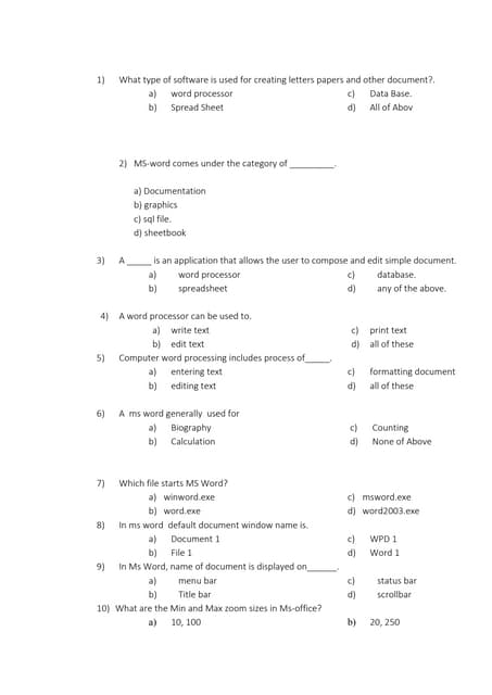 WordPad MCQ Questions and Answers Basic Objective | PDF